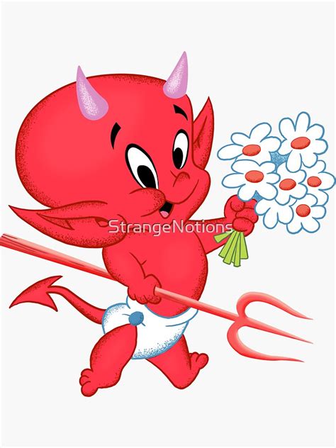 Hot Stuff The Happy Little Devil With Bouquet Of Daisies Sticker By