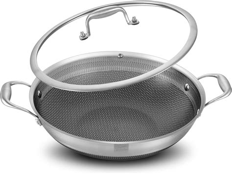 12 Inch New Hybird Tri Ply Stainless Steel Wok Pan With Lidceramic
