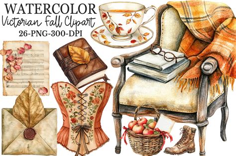 19th Century Victorian Fall Clipart Graphic By Rose Art · Creative Fabrica