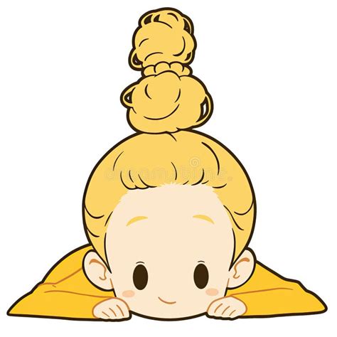 Cute Chibi Character With Playful Expression Lying On Blanket Stock