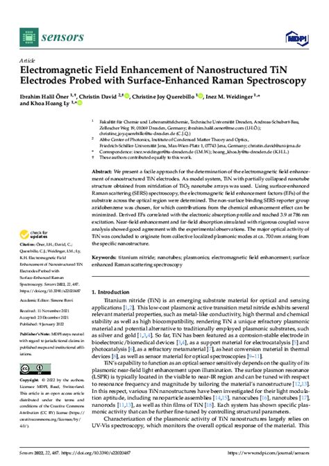 Pdf Electromagnetic Field Enhancement Of Nanostructured Tin