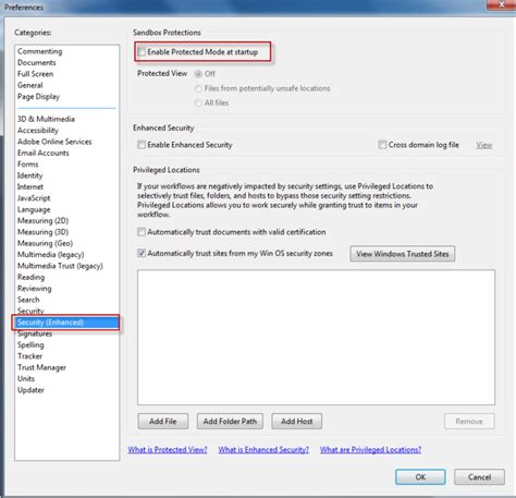 adobe reader protected mode and revisions in iqdesktop informa software