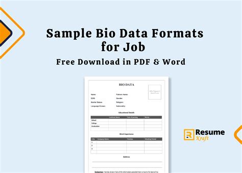 9 simple bio data formats for job pdf word free download bio data bio