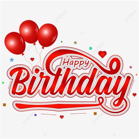 Happy Birthday Typography With Maroon Lettering And Red Balloons Heart