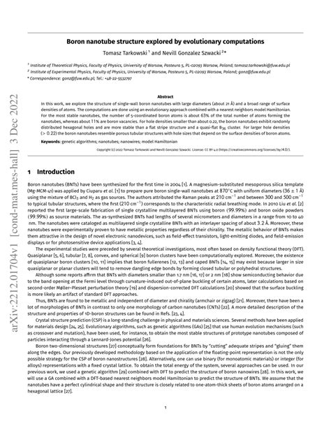 Pdf Boron Nanotube Structure Explored By Evolutionary Computations