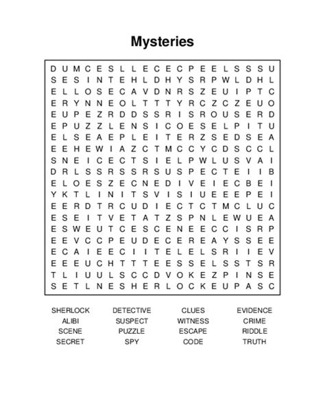 Mysteries Word Search