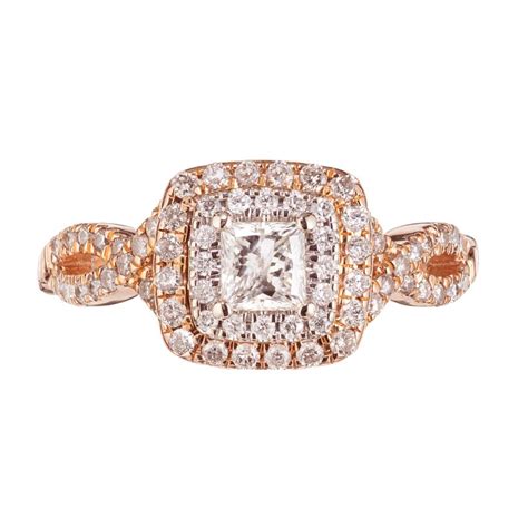 93 Carat Princess Cut Diamond Halo Rose Gold Engagement Ring For Sale