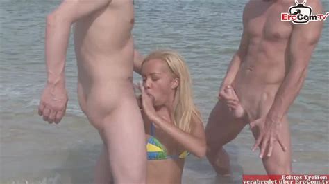 Outdoor Ass Sex Triple Sex In A River With A Spindly White Haired