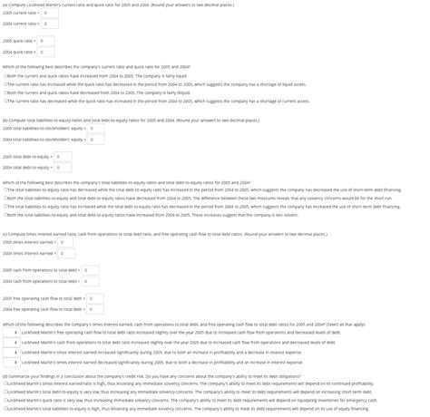 Solved A Compute Lockheed Martins Current Ratio And Quick