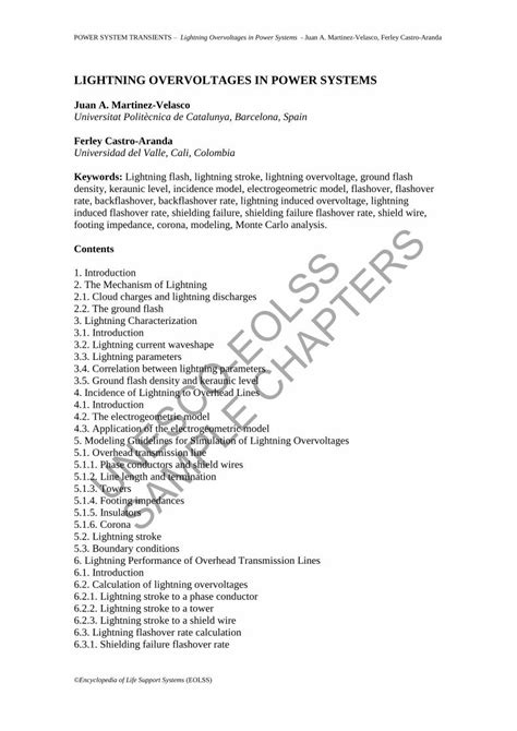 Pdf Lightning Overvoltages In Power Systemslightning Overvoltages Are Fast Front Transient