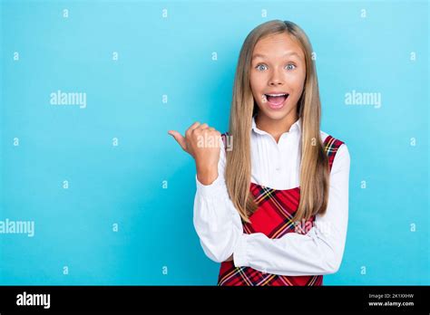 Portrait Photo Of Young Little Small Nice School Girl Pupil Wear