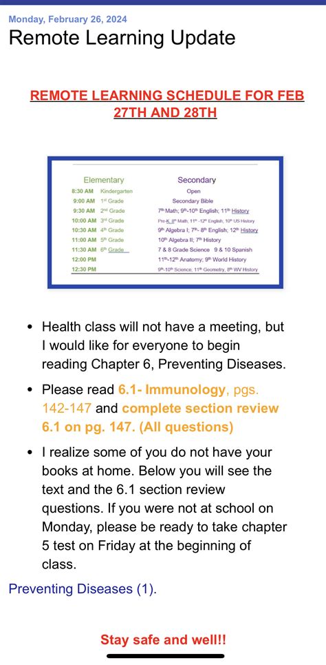 Mrs Williams ~ Health Education Remote Learning Update