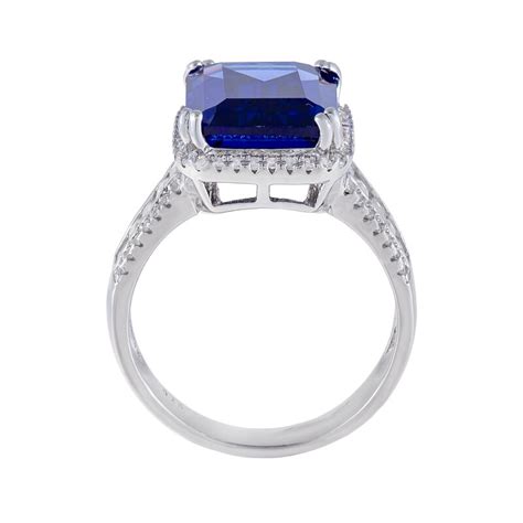 7 60 Carat Simulated Tanzanite Ring With 44 Ct T W Czs In Sterling