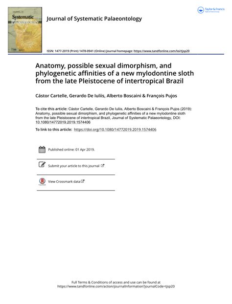 Pdf Anatomy Possible Sexual Dimorphism And Phylogenetic Affinities