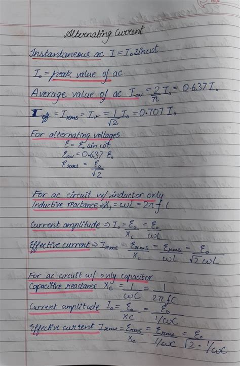 Alternating Current Formulas