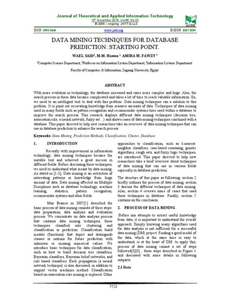 2018 data mining techniques for database pdf statistical