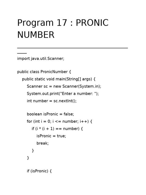 Program 17 Pronic Number Pdf