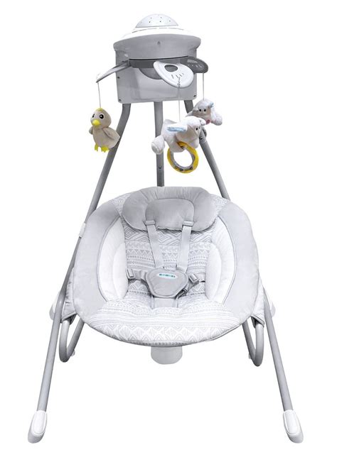 Bsbebe נדנדה חשמלית לתינוק 2 ב 1 משולבת טרמפולינה מובייל ומקרן תקרה