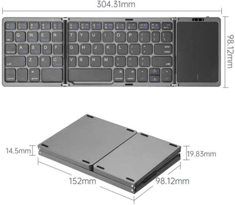 Teclado Bluetooth Preto Sem Fio Dobrável Com Touchpad Ultraslim Recarregável Para Celular Ou