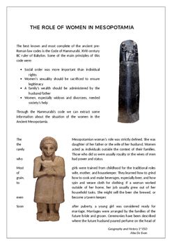 The Role Of Women In Mesopotamia Reading Comprehension By Alba De Evan