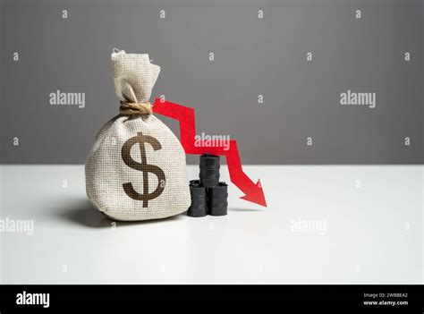 Oil Barrels And Dollar Money Bag And Red Arrow Down Trade And Fall Of