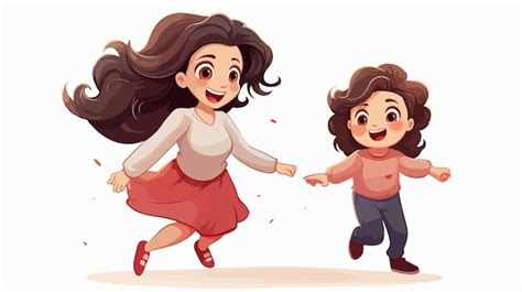 Los Niños Lindos Felices Jugando Con Mamá Ilustración De Dibujos