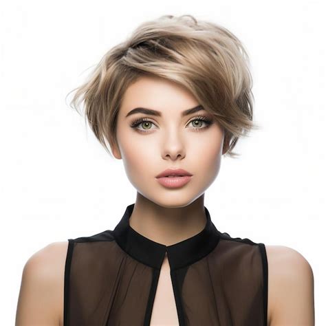 Beautiful Short And Chic Haircut Isolated On White Background Premium