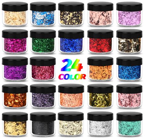 Mingjieus Gold Foil Flakes 24 Color Metallic Foil Flakes