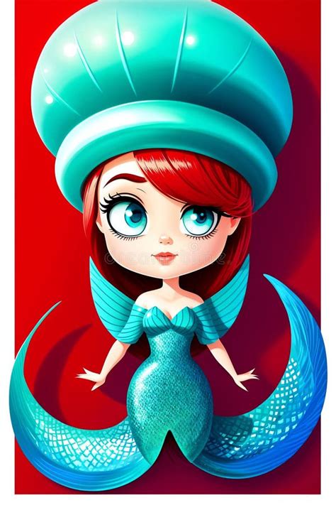 Young Cute Mermaid Cartoon Character Underwater Scene Humor