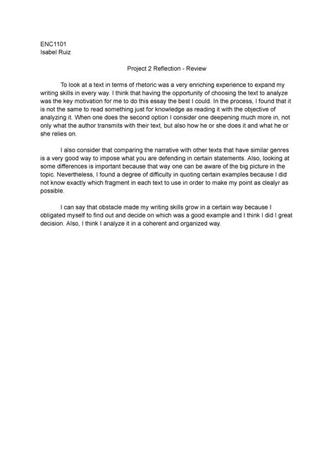 Project 2 Reflection Review Enc Isabel Ruiz Project 2 Reflection Review To Look At A Text