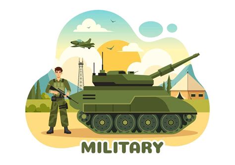 Illustration Of Military Army Forces Featuring Soldiers Weapons Tanks