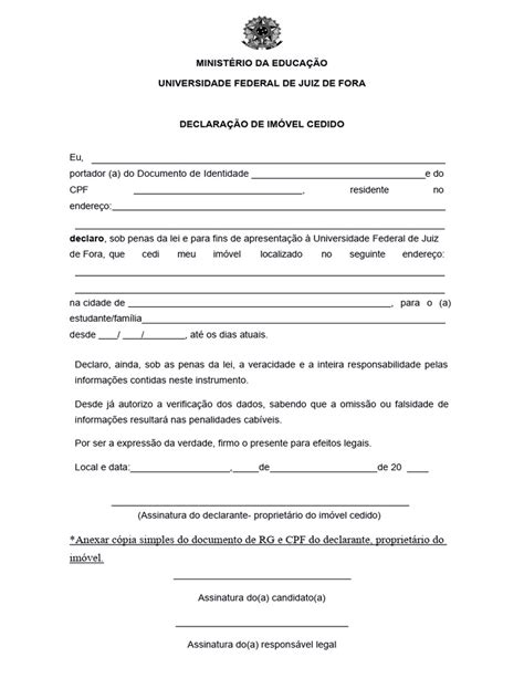 Declaração De Imóvel Cedido Pdf