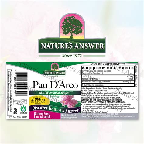 Natures Answer Low Alcohol Pau D Arco Herbal Extract 2000 Mg 1 Oz