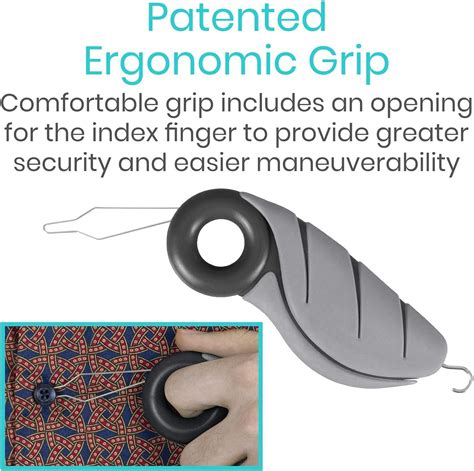 Vive Button Hook With Finger Hole Zipper Gripper Pull Helper For