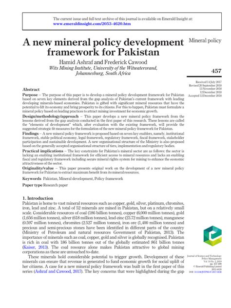 A New Mineral Policy Development Framework For Pakistan Pdf Mining Policy