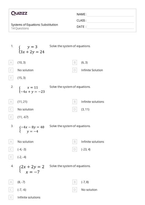 50 Systems Of Equations Worksheets For 8th Grade On Quizizz Free