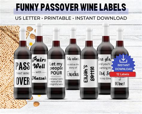 Passover Wine Labels Set Of 12 Funny Passover Labels For Pesach Seder