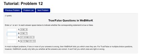 Solved True False Questions In Webwork Enter A T Or An F In