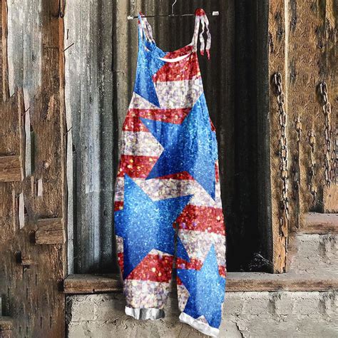 Selone Fourth Of July Sexy Rompers For Women With Pockets Star Striped
