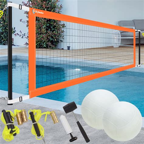 Adjustable Max Length 25 Ft Pool Volleyball Net For In Ground Swimming Pool With 2 Water
