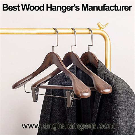 Dark Wooden Clothes Hangger With Extra Thick Shoulder And Non Slip Bar For Male Female Suit Coat