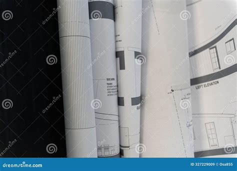 Printed Blueprints Plans In Plotter Printer Basket Stock Image Image Of Business Technology
