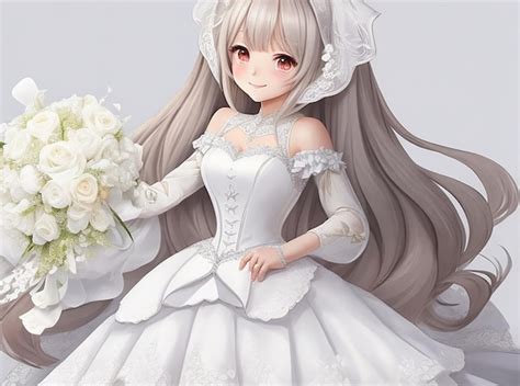 Premium Ai Image An Anime Girl With White Dears Wearing Wedding Dress