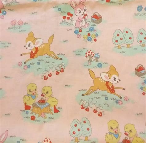 Bambi Fabric Vintage 1950s Bambi Rabbit And Chicks Fabric Unused And In