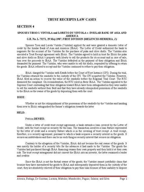 Trust Receipts Law Casespdf Pdf Foreclosure Security Interest