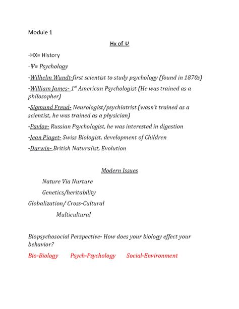 Psycology Notes This Is Over General Psychology Module 1 Hx Of Ψ