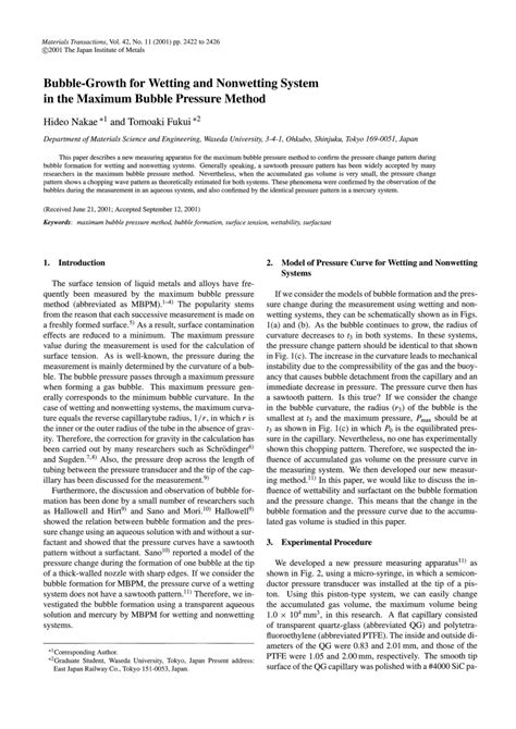 Pdf Bubble Growth For Wetting And Nonwetting System In The Maximum Bubble Pressure Method