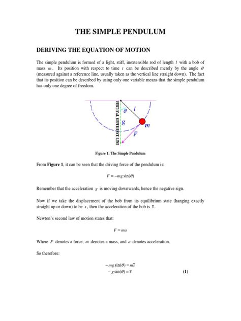 The Simple Pendulum Deriving The Equation Of Motion Pdf Pendulum