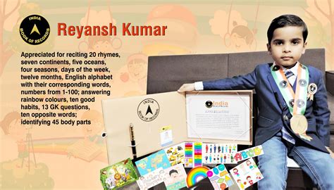 Appreciation Reyansh Kumar India Book Of Records