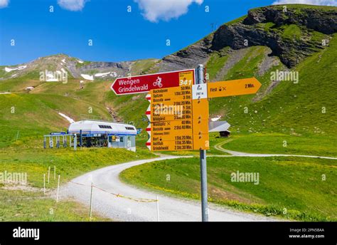 Direction Sign For Bikes And Walkers With Walking Times At Grindelwald